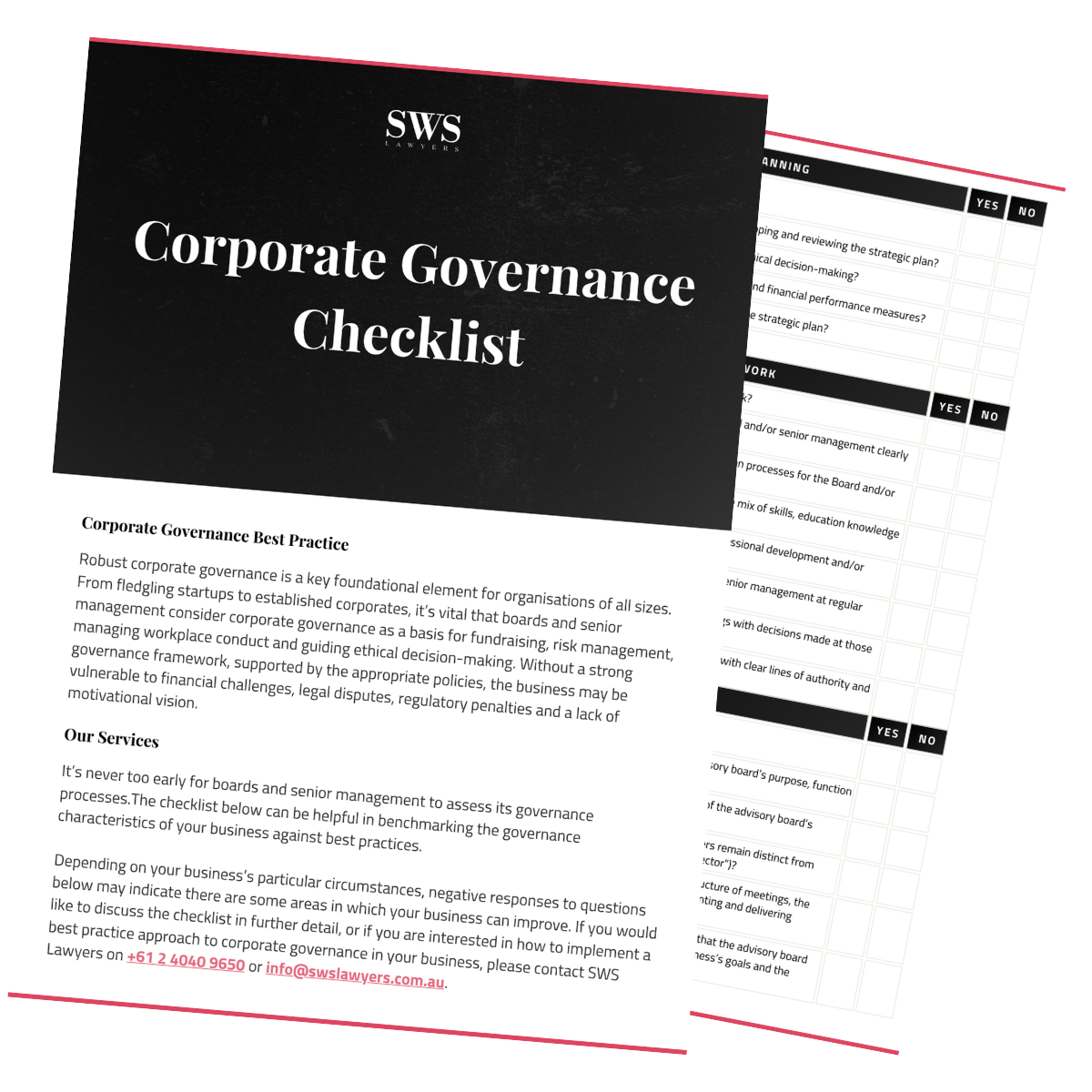 Corporate Governance Checklist - SWS Lawyers
